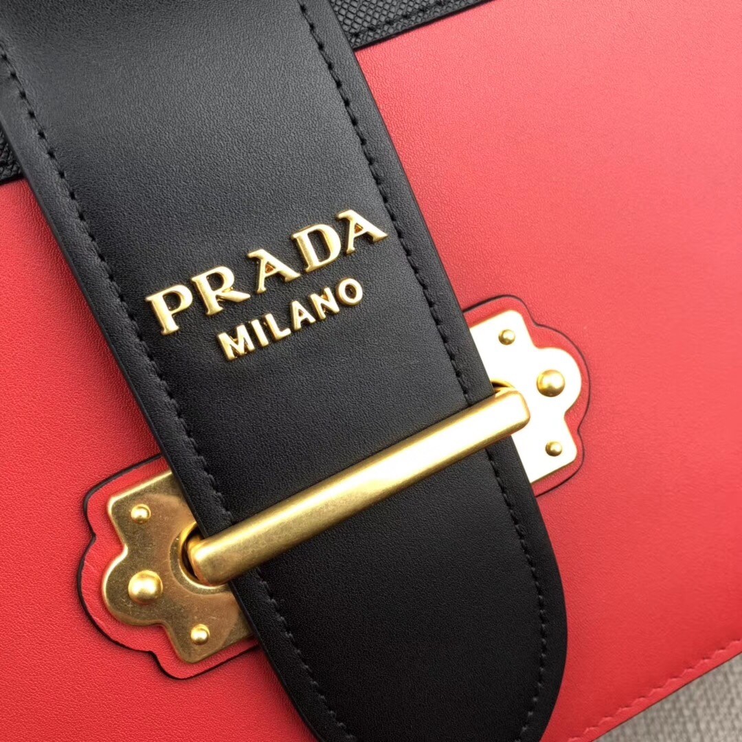Replica Prada Large Cahier Bag In Red/Black Leather