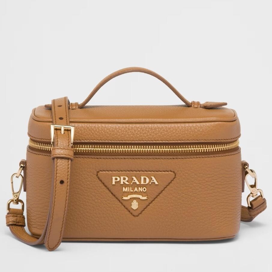 Replica Prada Mini Vanity Bag in Brown Grained Leather