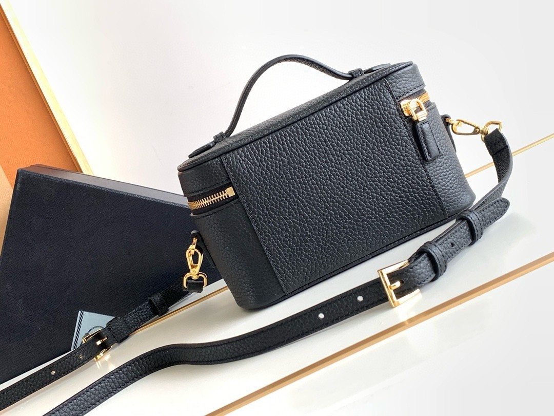 Replica Prada Mini Vanity Bag in Black Grained Leather