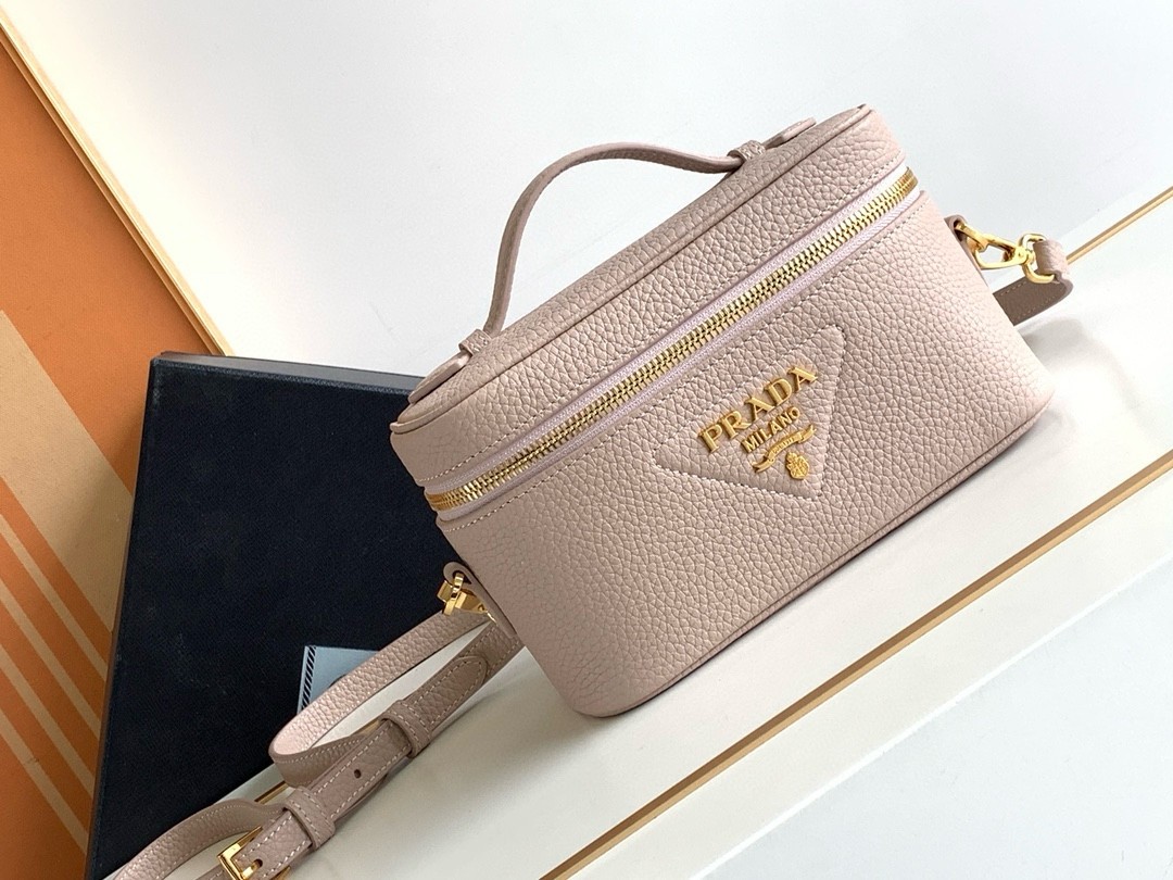 Replica Prada Mini Vanity Bag in Light Pink Grained Leather