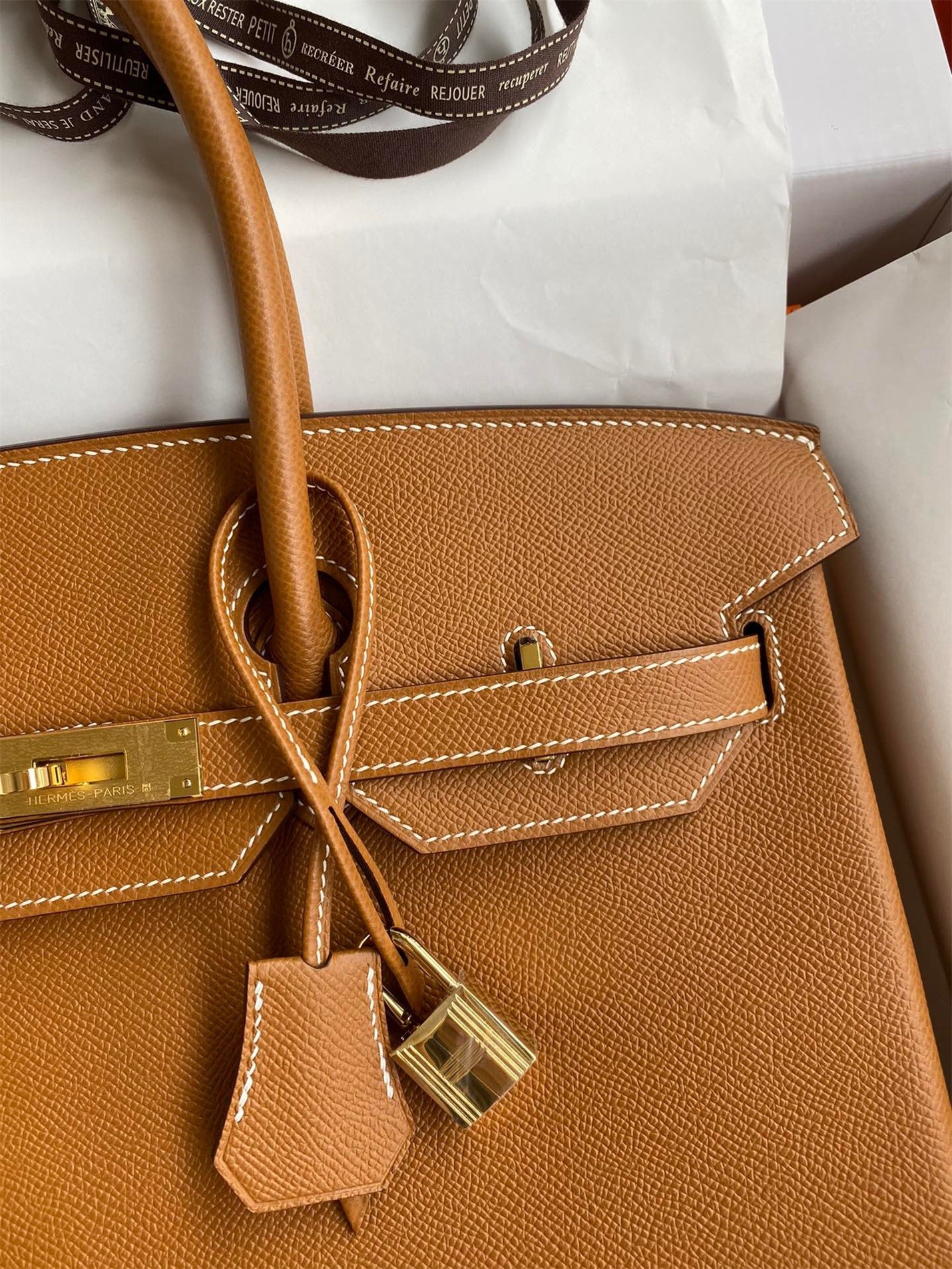 Replica Hermes Birkin 35 Retourne Handmade Bag In Gold Epsom Calfskin