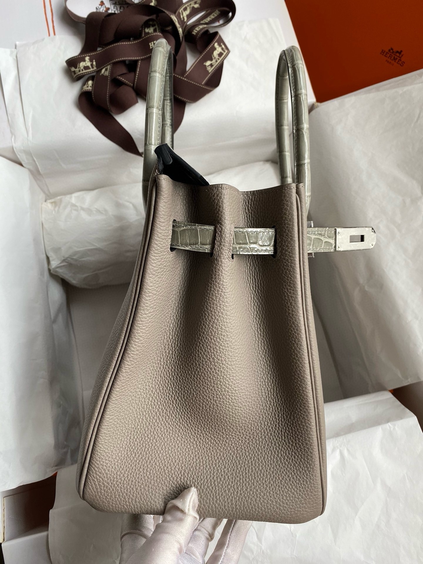 Replica Hermes Touch Birkin 30 Bag In Gris Asphalt Clemence and Shiny ...