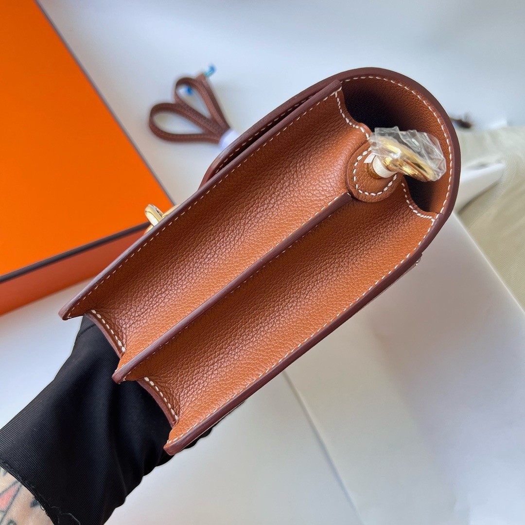 Replica Hermes Roulis Mini 18 Bag in Gold Evercolor Calfskin