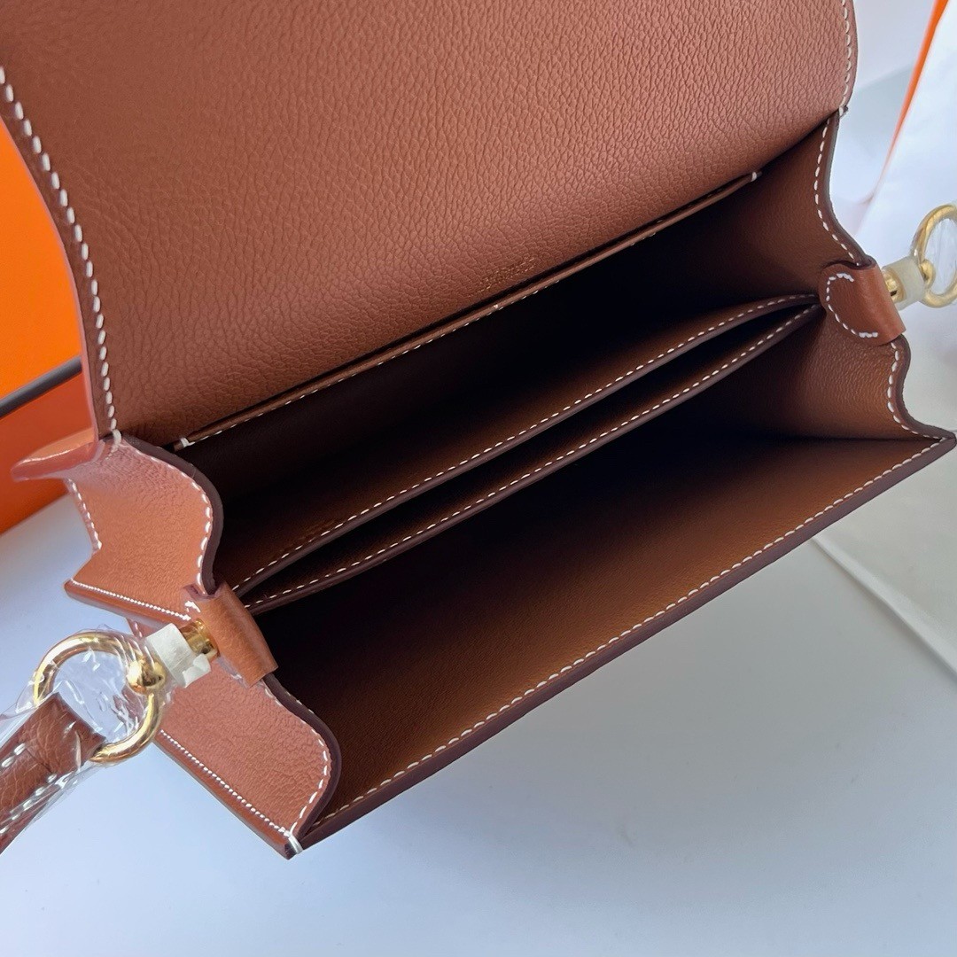 Replica Hermes Roulis Mini 18 Bag in Gold Evercolor Calfskin